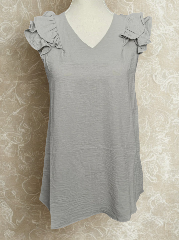 Light Gray Ruffle Sleeve Top – Bagz & Bliss Boutique